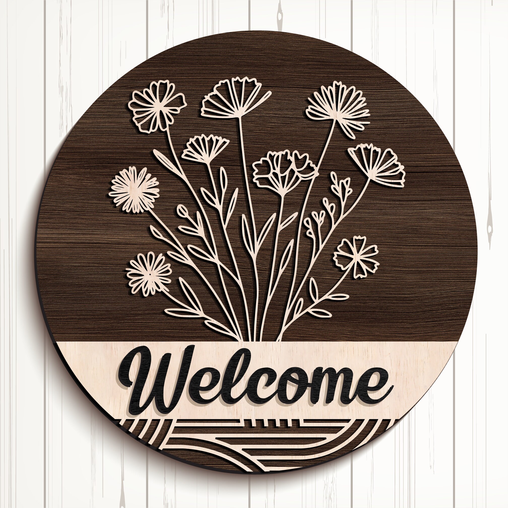 Wildflower Welcome Round Sign SVG DXF, Laser Cut Files Glowforge ...
