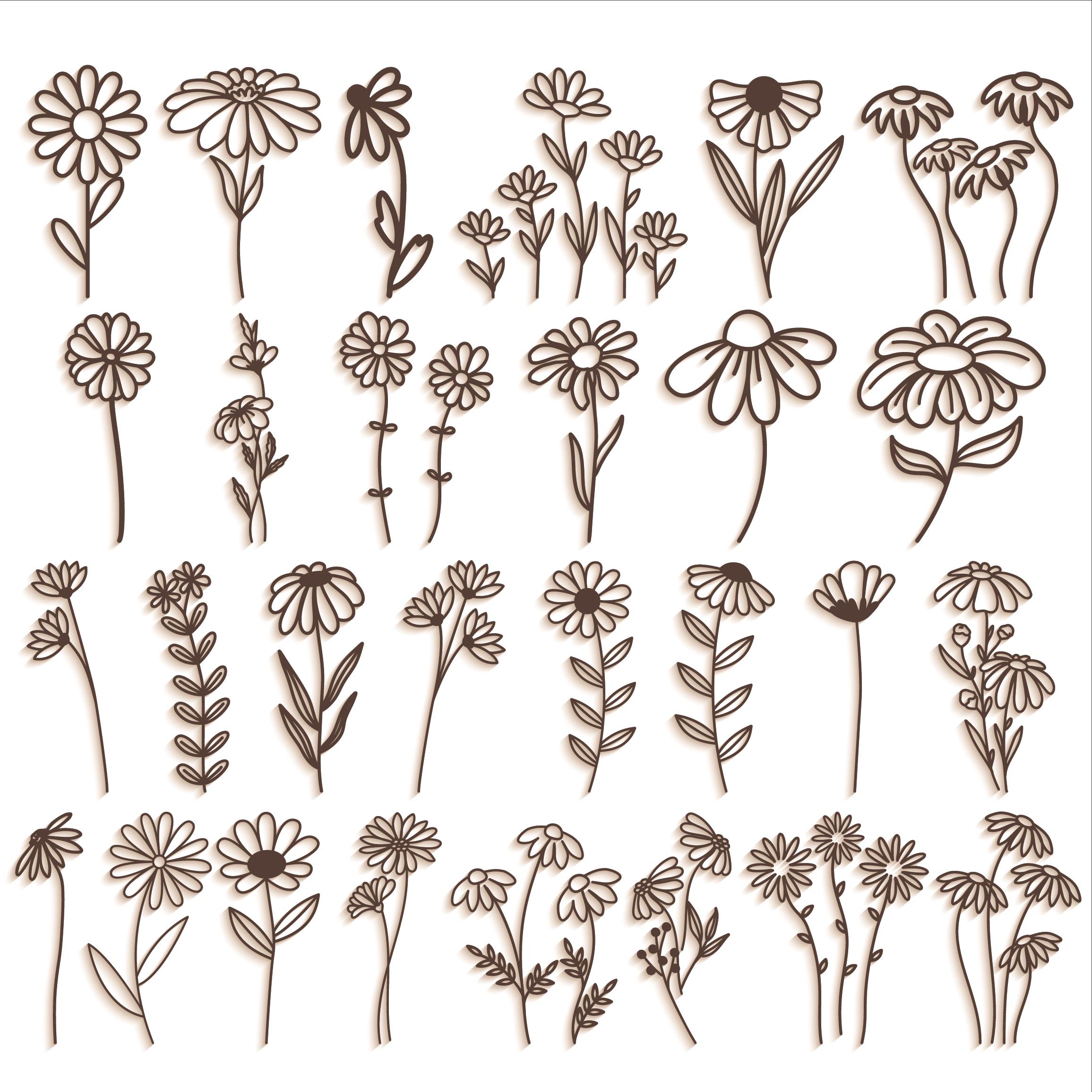 40 Daisies SVG, Flower Outline Line Art, Laser Cut Files Glowforge ...