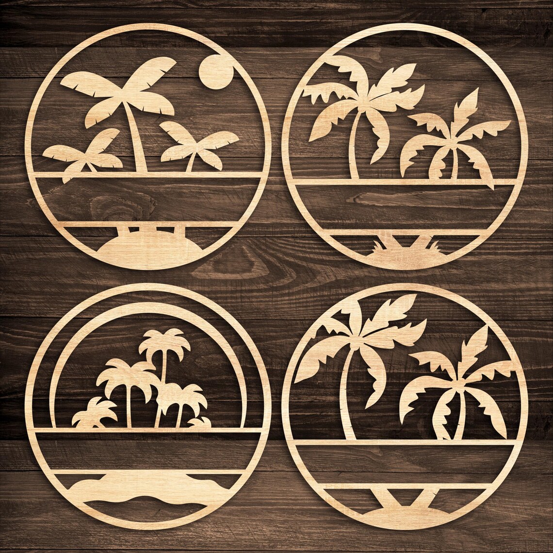 Palm Tree Monogram SVG DXF Bundle, Round Split Frame Laser Cut Files - Etsy