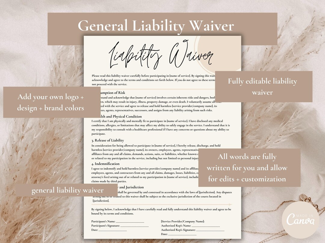 Editable General Liability Waiver Template: Sports, Gym (canva) - Etsy