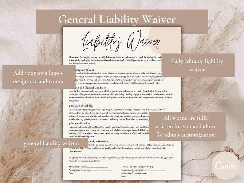 Editable General Liability Waiver Template: Small Business Form (canva ...