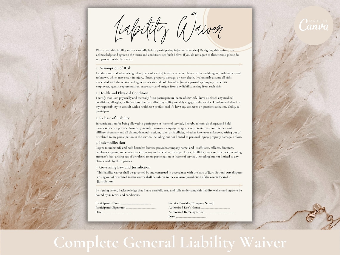 Editable General Liability Waiver Template: Small Business Form (canva ...