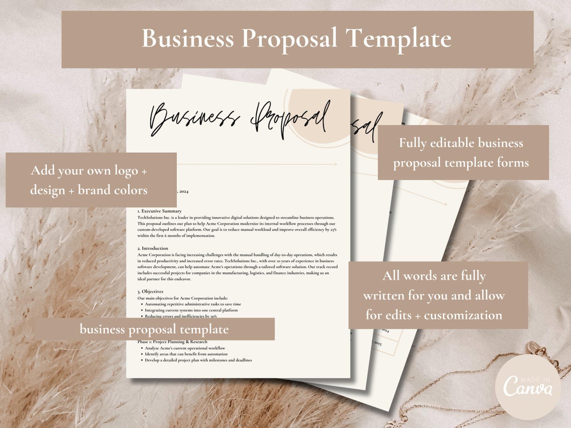 Editable Business Proposal Template: Canva & Indesign (8.5x11" PDF) - Etsy