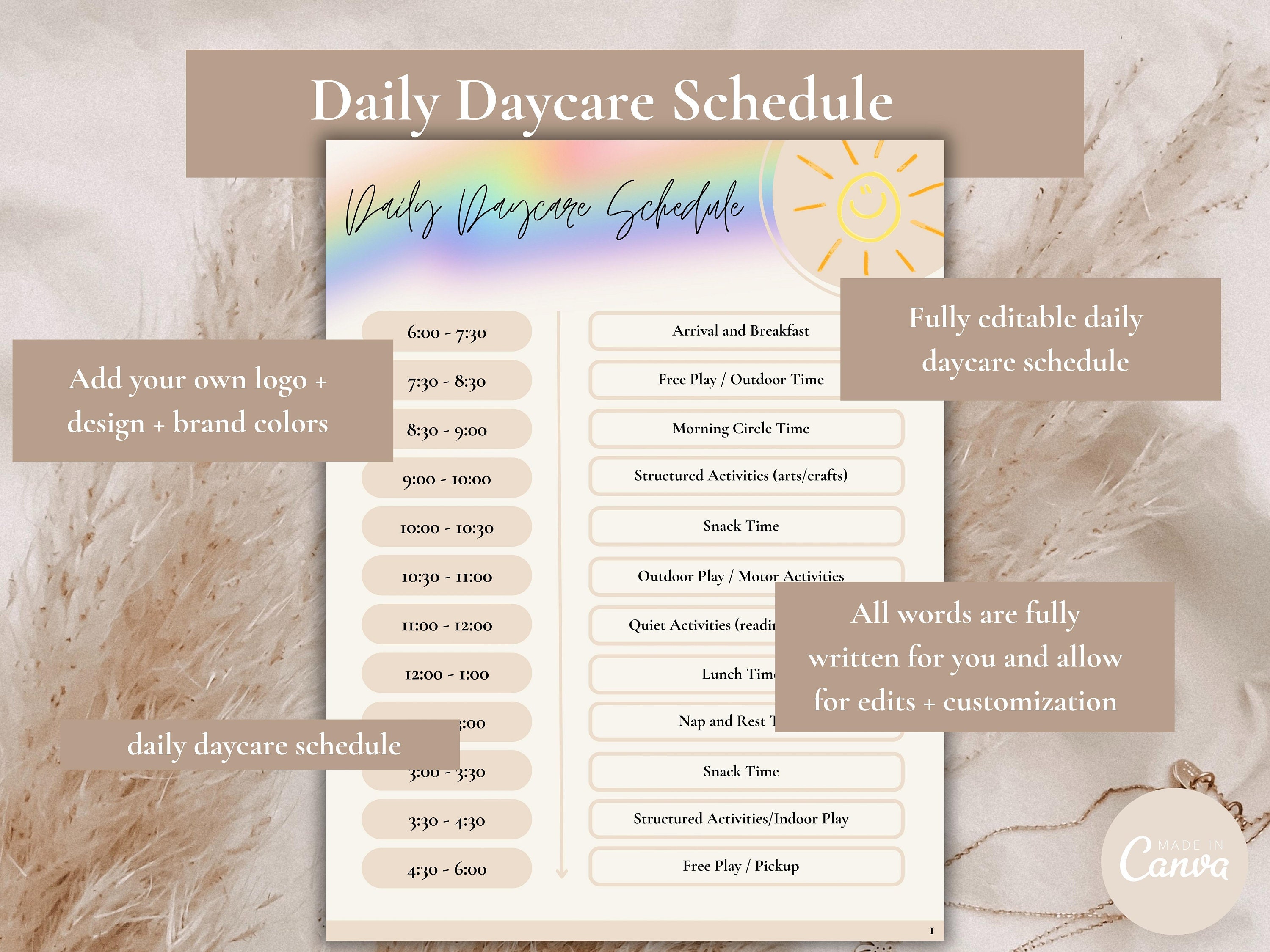 Editable Daily Daycare Schedule Template (canva) - Etsy