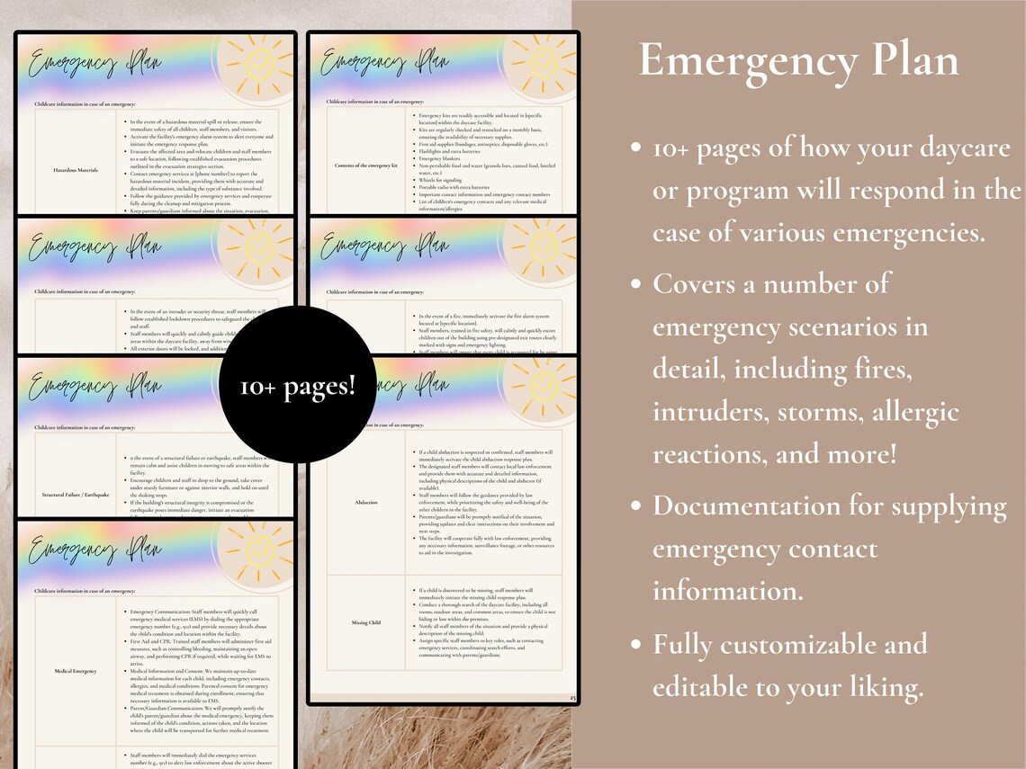 Daycare Emergency Plan, Childcare Emergency Plan Template, Emergency ...