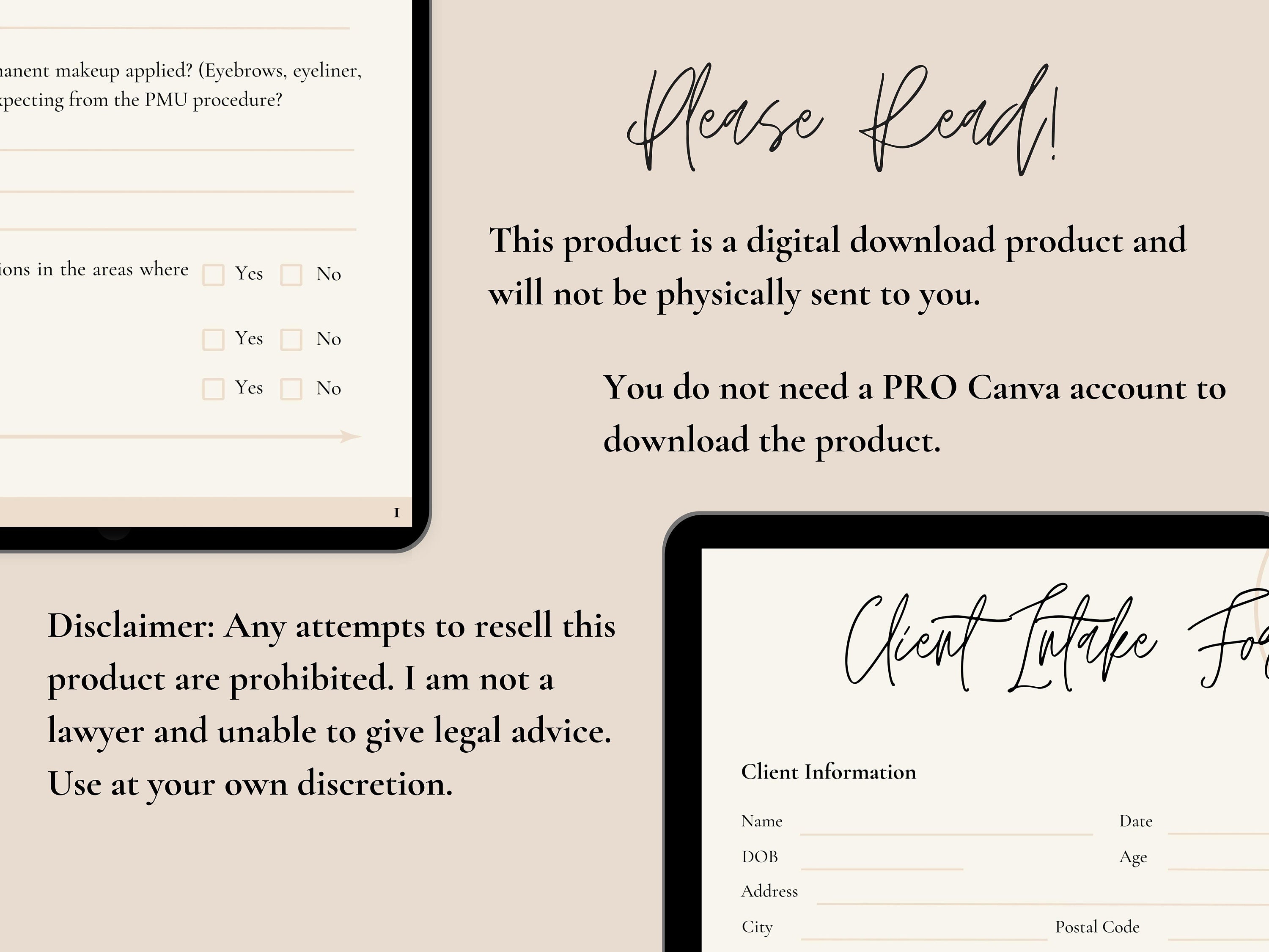Printable PMU Client Intake Forms Digital Permanent Makeup Forms ...