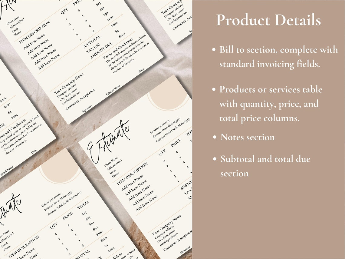 Business Estimate Template Business Estimate Canva Business Etsy Business Estimate Template Business Estimate Canva Business Etsy