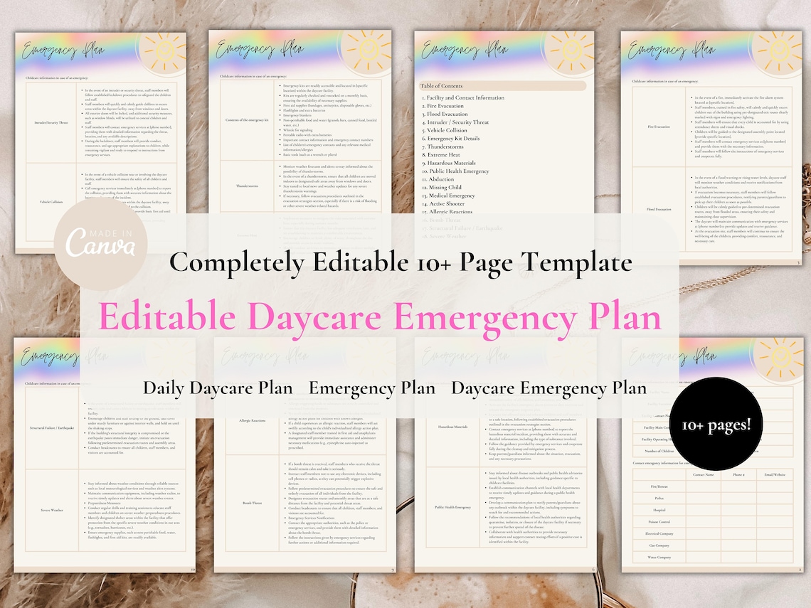 Daycare Emergency Plan, Childcare Emergency Plan Template, Emergency ...