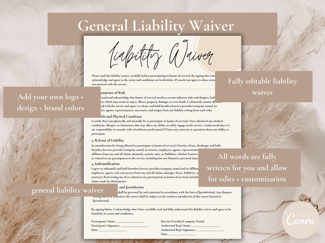 General Liability Waiver Template: Minimalist Calligraphy (canva ...