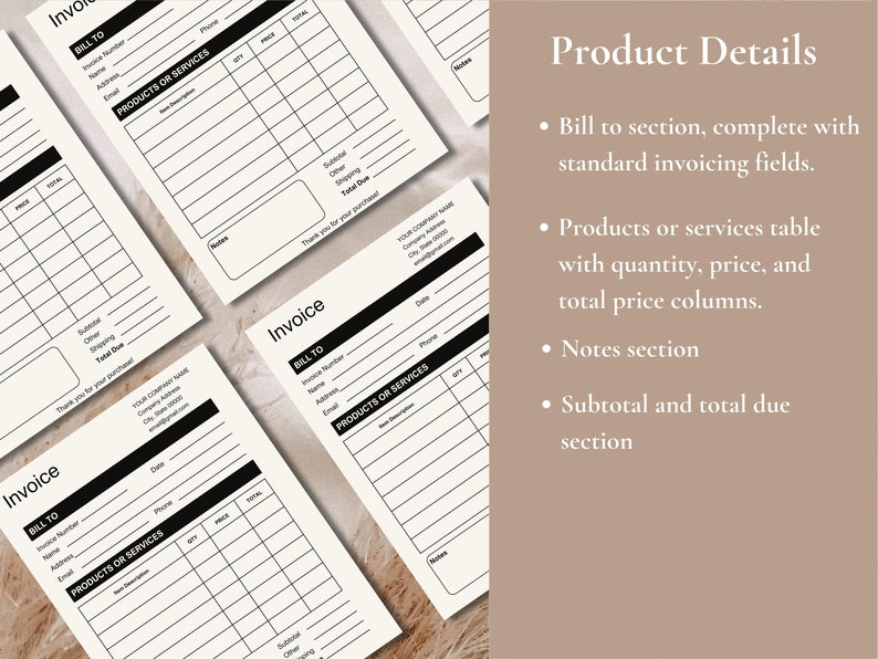 Printable Bill Template, Small Business Bill Template, LLC Invoice ...