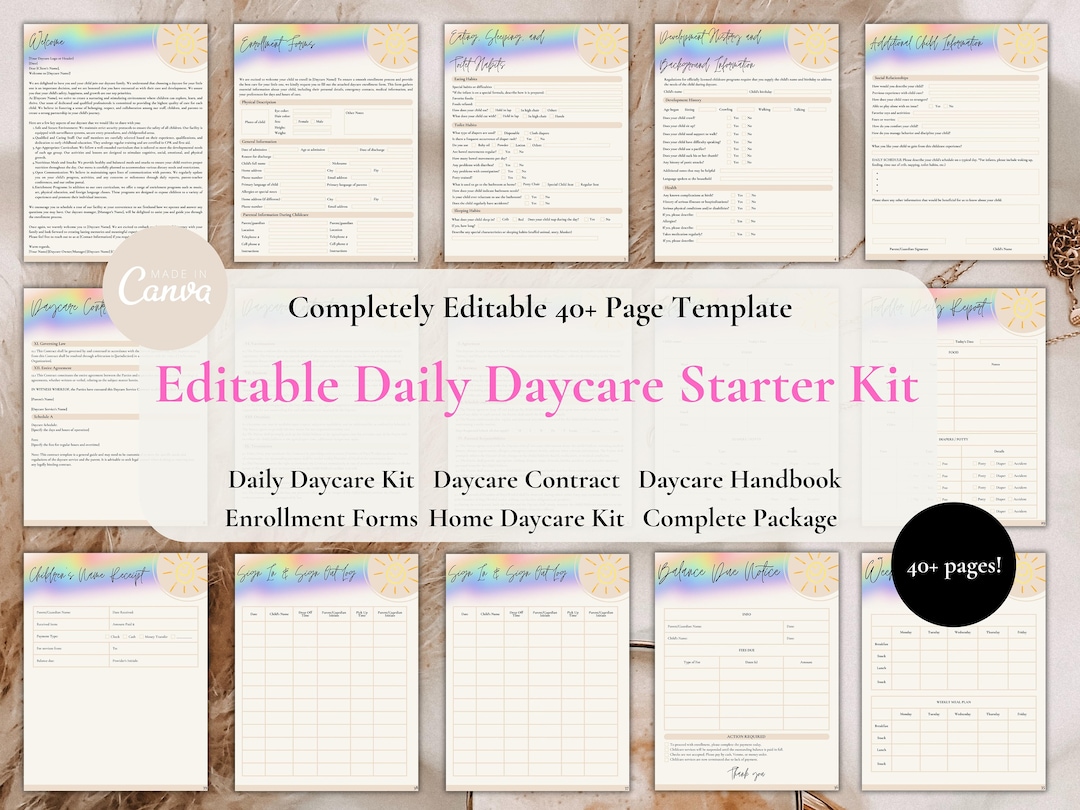 Daycare Starter Kit: 40+ Editable Forms, Contract, Handbook (canva ...