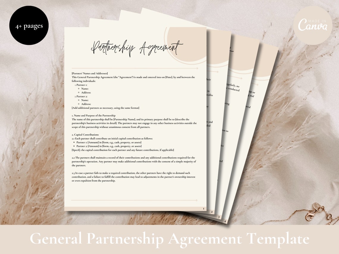 General Partnership Agreement Template: Editable Business Contract - Etsy