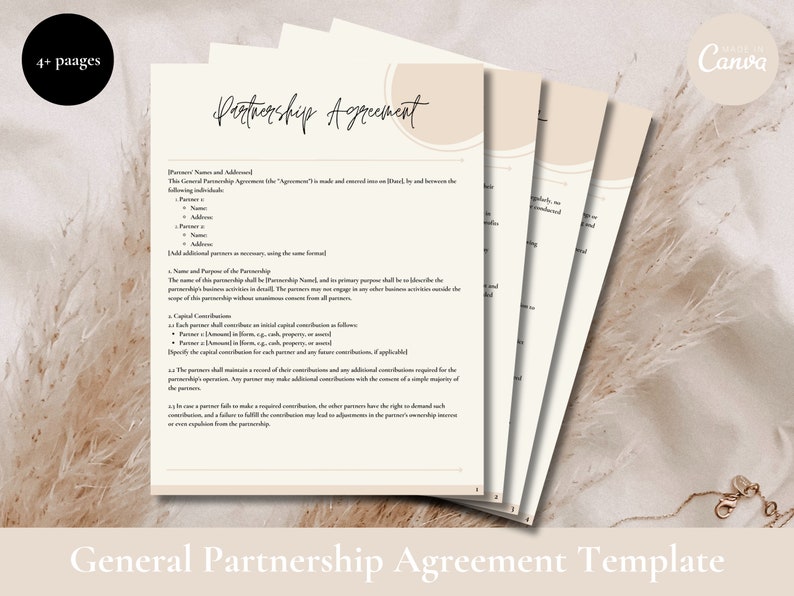 General Partnership Agreement Template: Editable Business Contract - Etsy