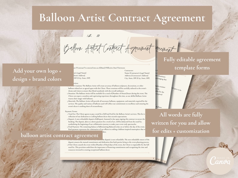 Balloon Artist Contract Agreement Template (canva Editable) - Etsy