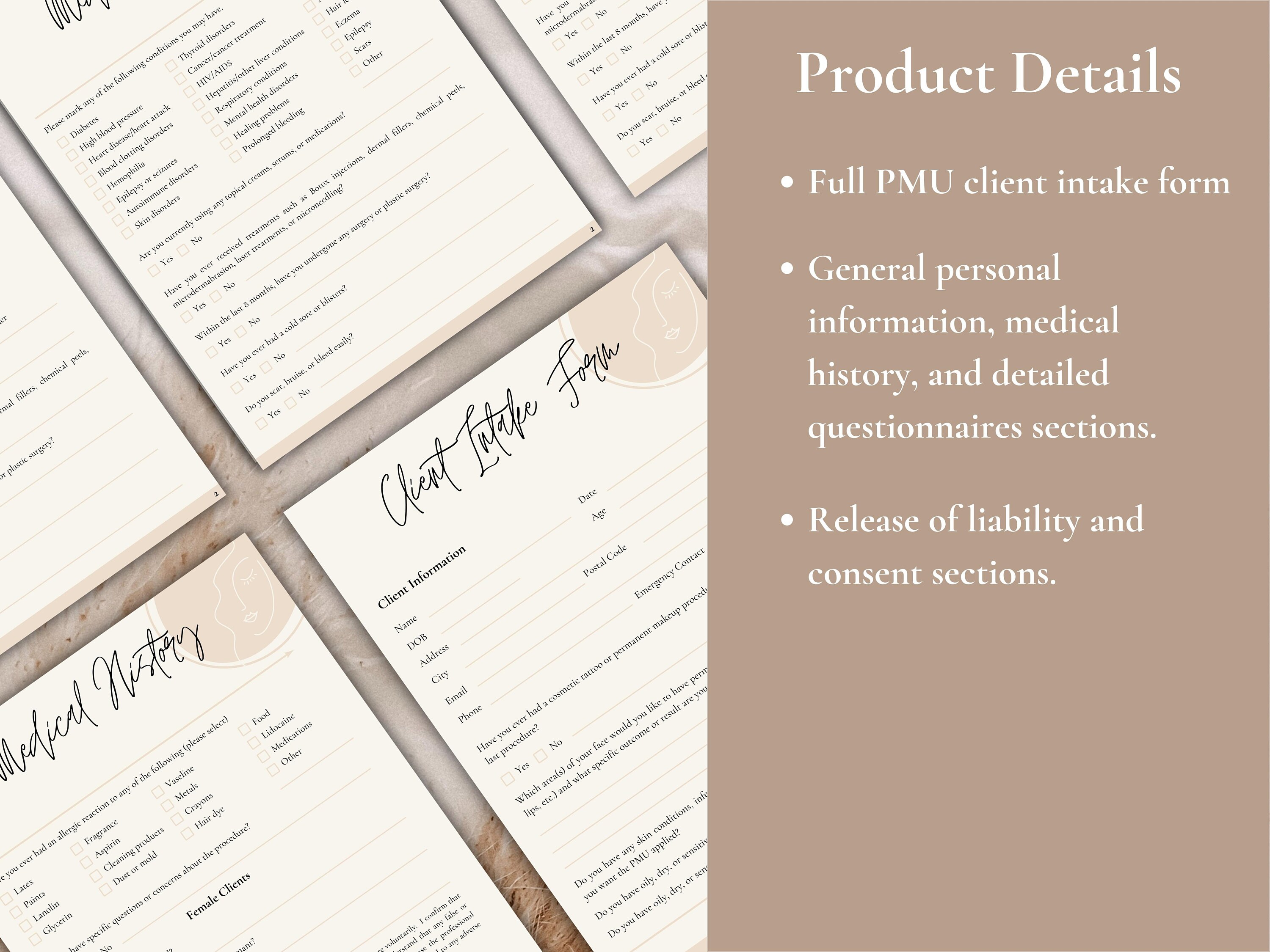 Printable PMU Client Intake Forms Digital Permanent Makeup Forms ...