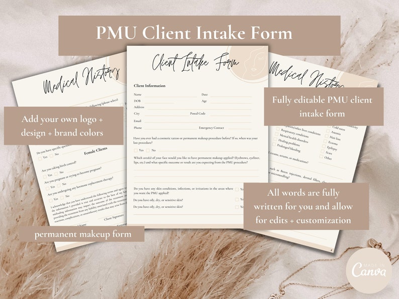 Editable PMU Client Intake Form: Beauty Salon Forms (canva) - Etsy