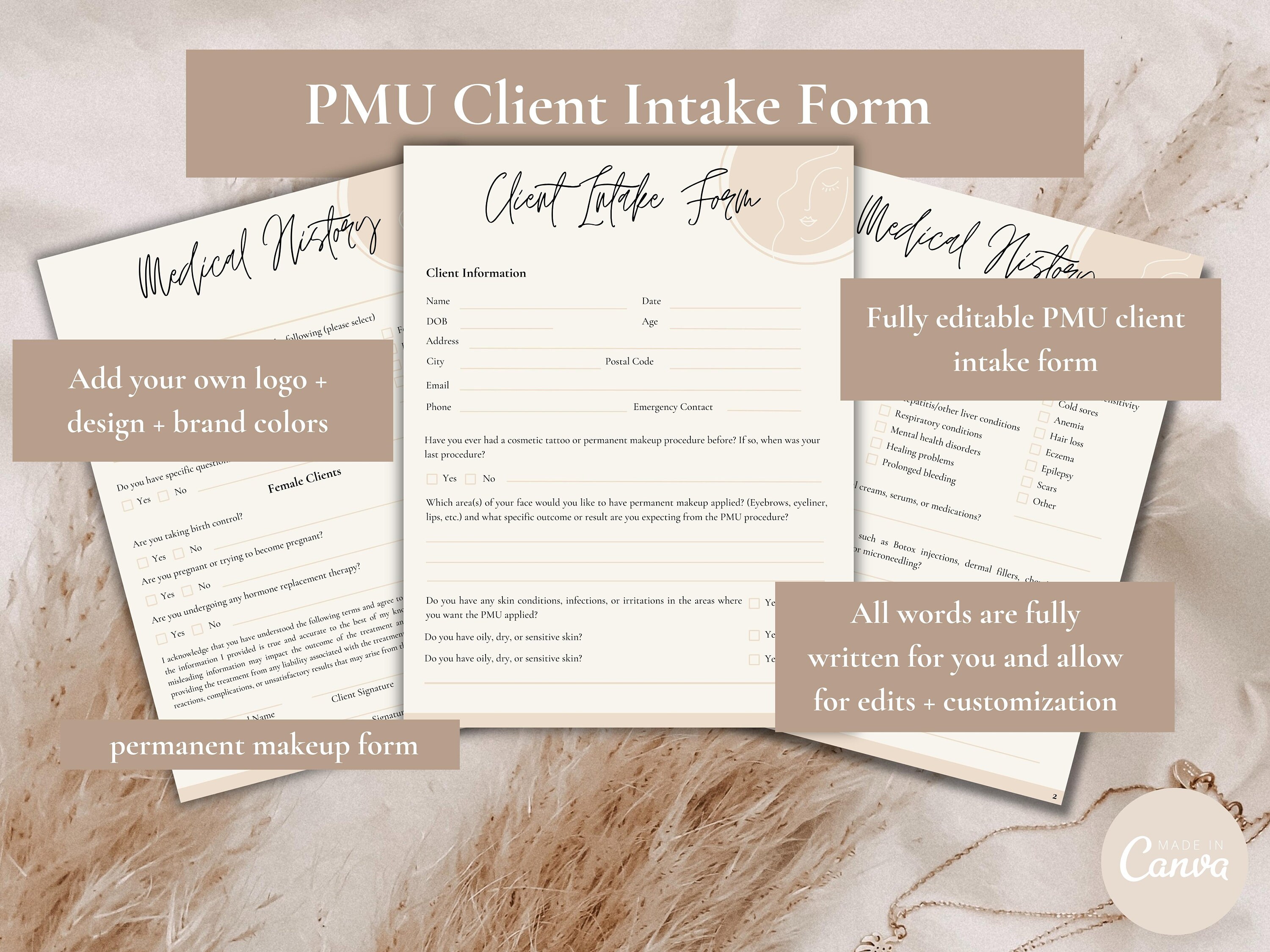 Editable PMU Client Intake Form: Beauty Salon Forms (canva) - Etsy