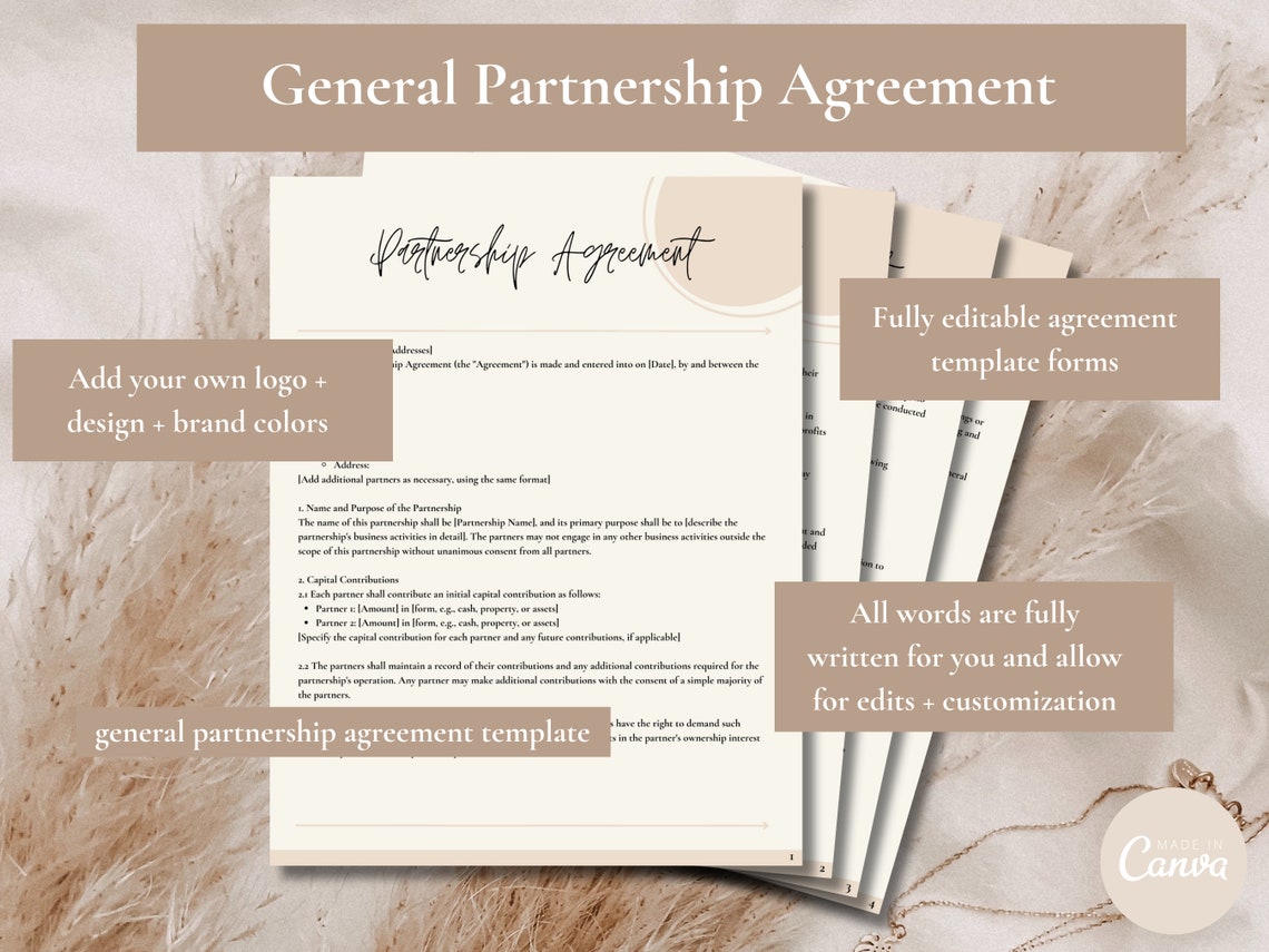 General Partnership Agreement Template: Editable Business Contract - Etsy