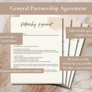General Partnership Agreement Template: Editable Business Contract - Etsy