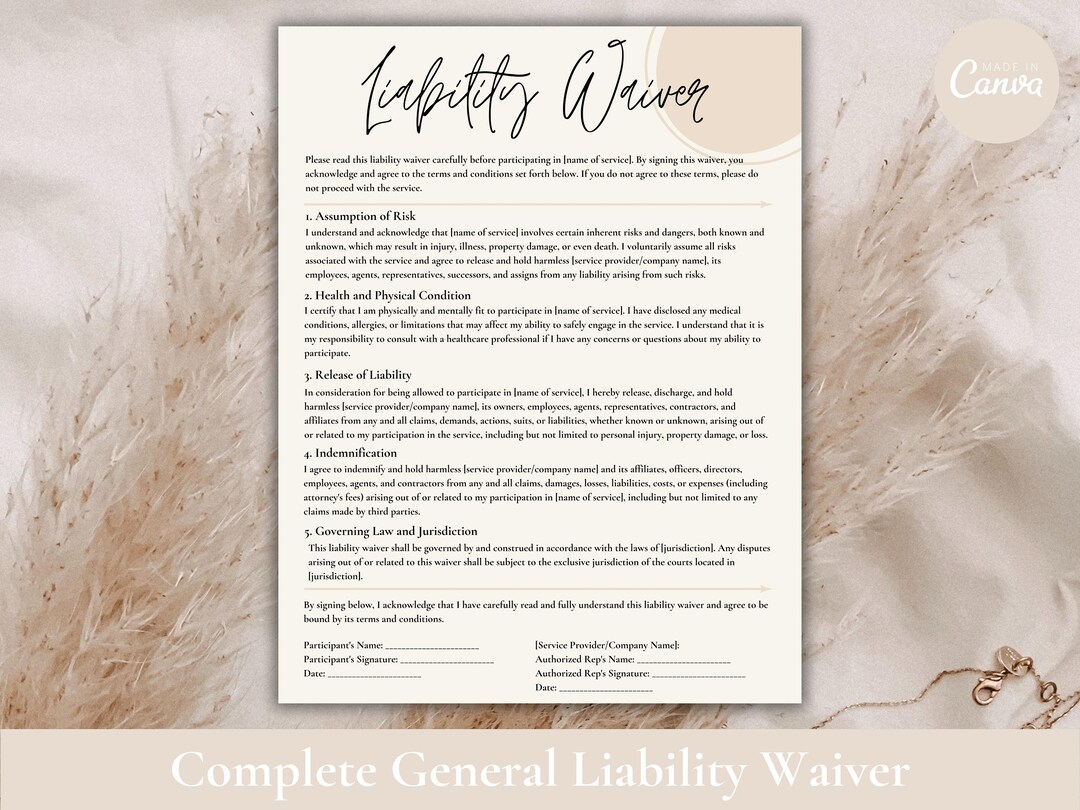 General Liability Waiver Template Liability Waiver Template Liability ...