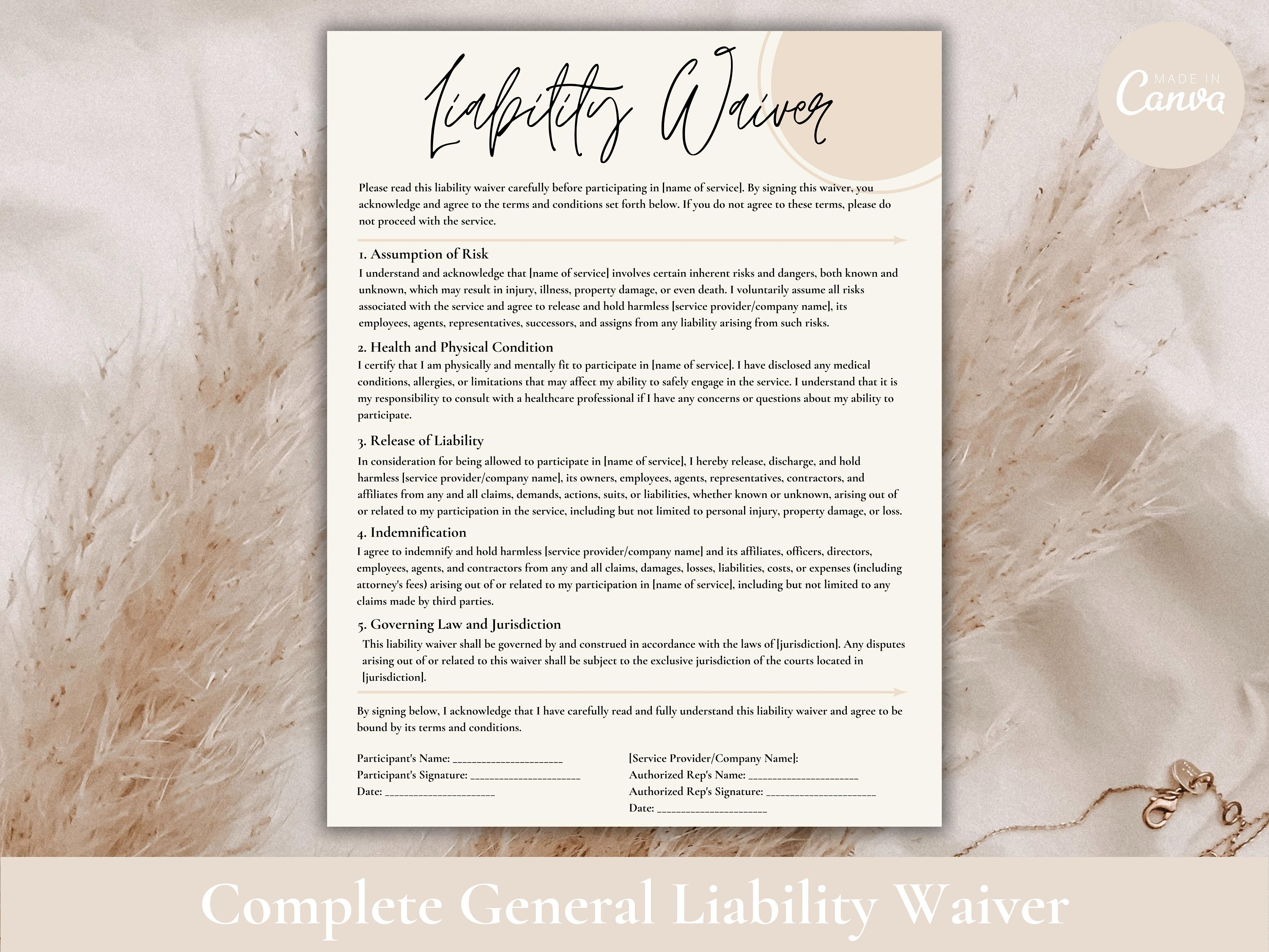 General Liability Waiver Template: Minimalist Calligraphy (canva ...