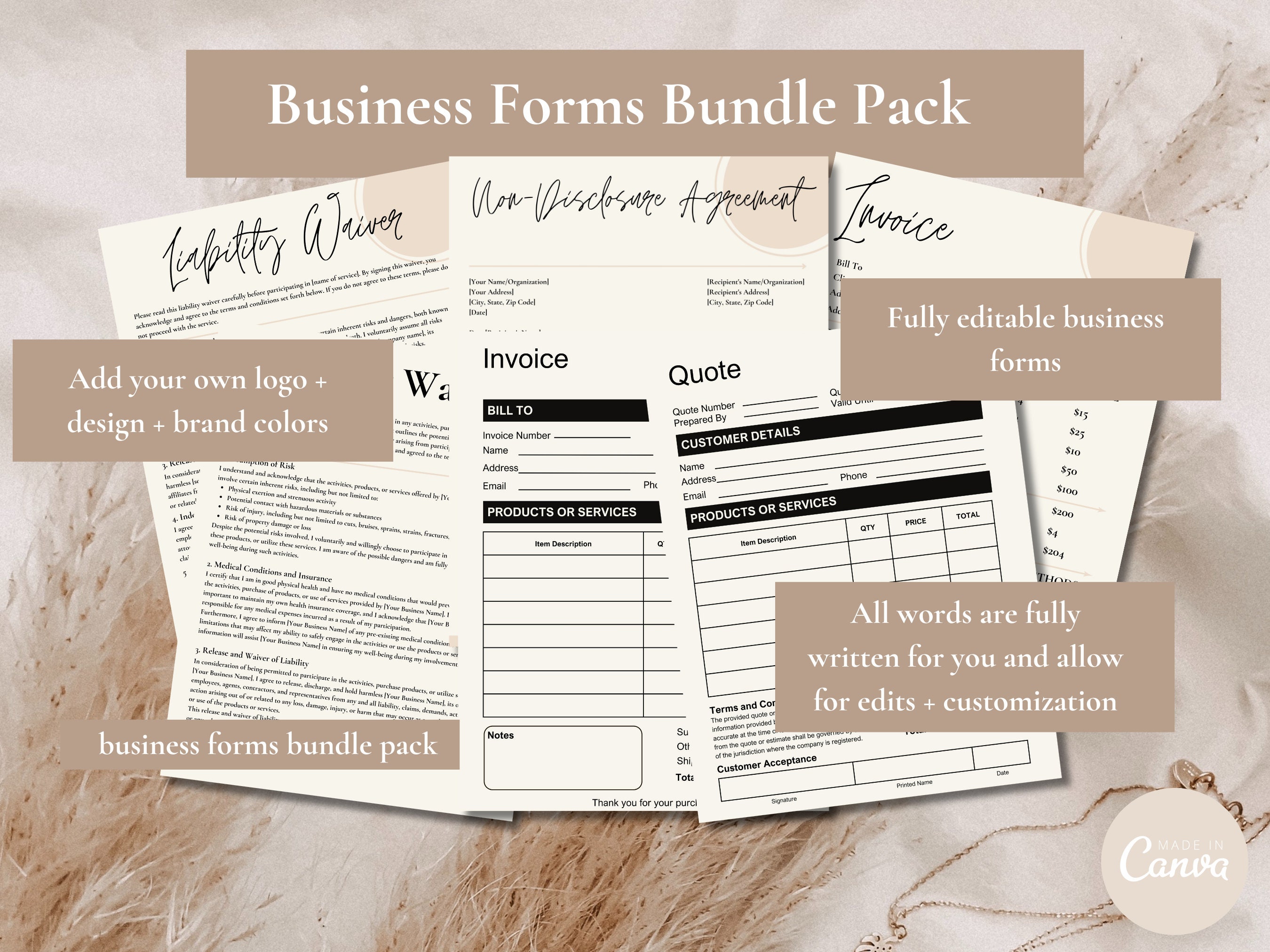Editable Small Business Forms Bundle: Legal Templates (canva) - Etsy