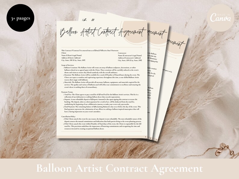 Balloon Artist Contract Agreement Template (canva Editable) - Etsy