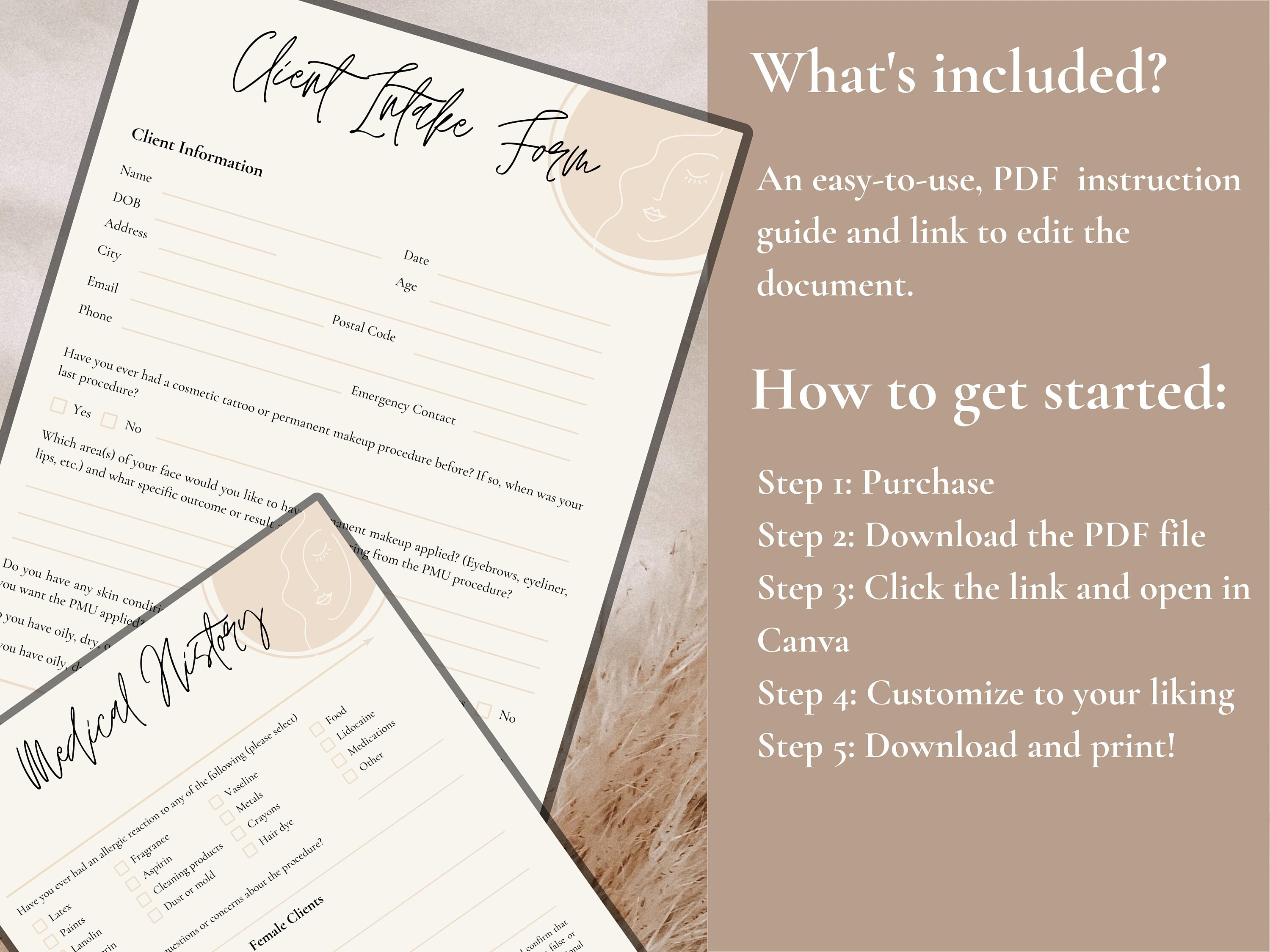 Editable PMU Client Intake Form: Beauty Salon Forms (canva) - Etsy