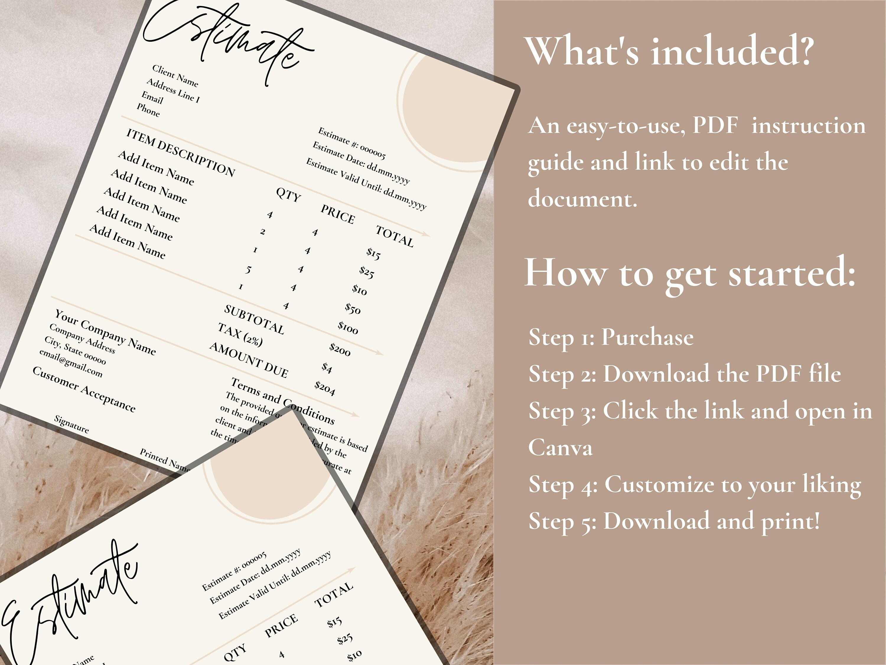 Business Estimate Template Business Estimate Canva Business Etsy Business Estimate Template Business Estimate Canva Business Etsy