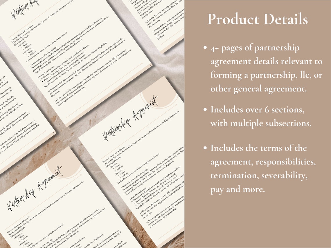 General Partnership Agreement Template: Editable Business Contract - Etsy
