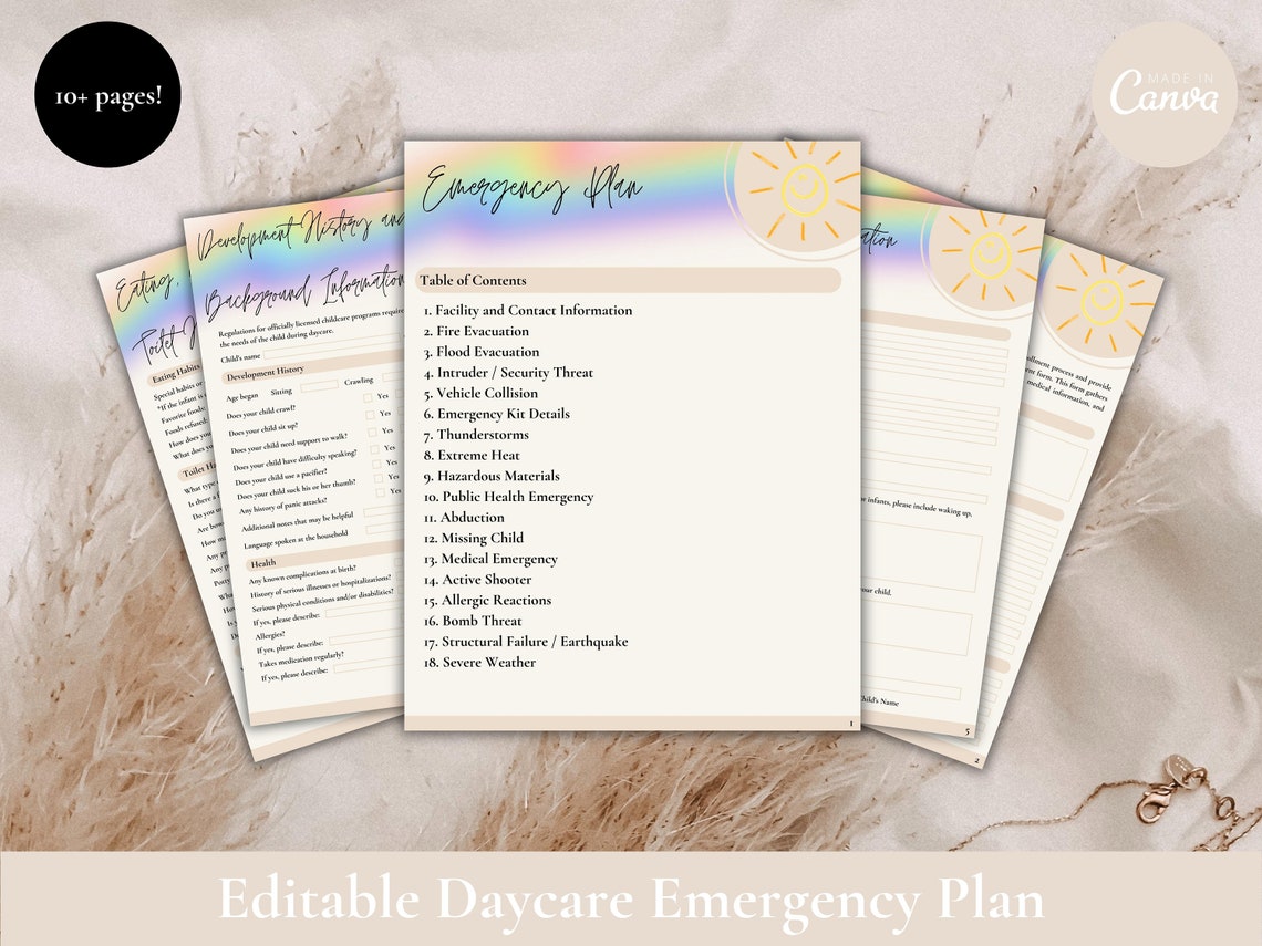 Daycare Emergency Plan, Childcare Emergency Plan Template, Emergency ...