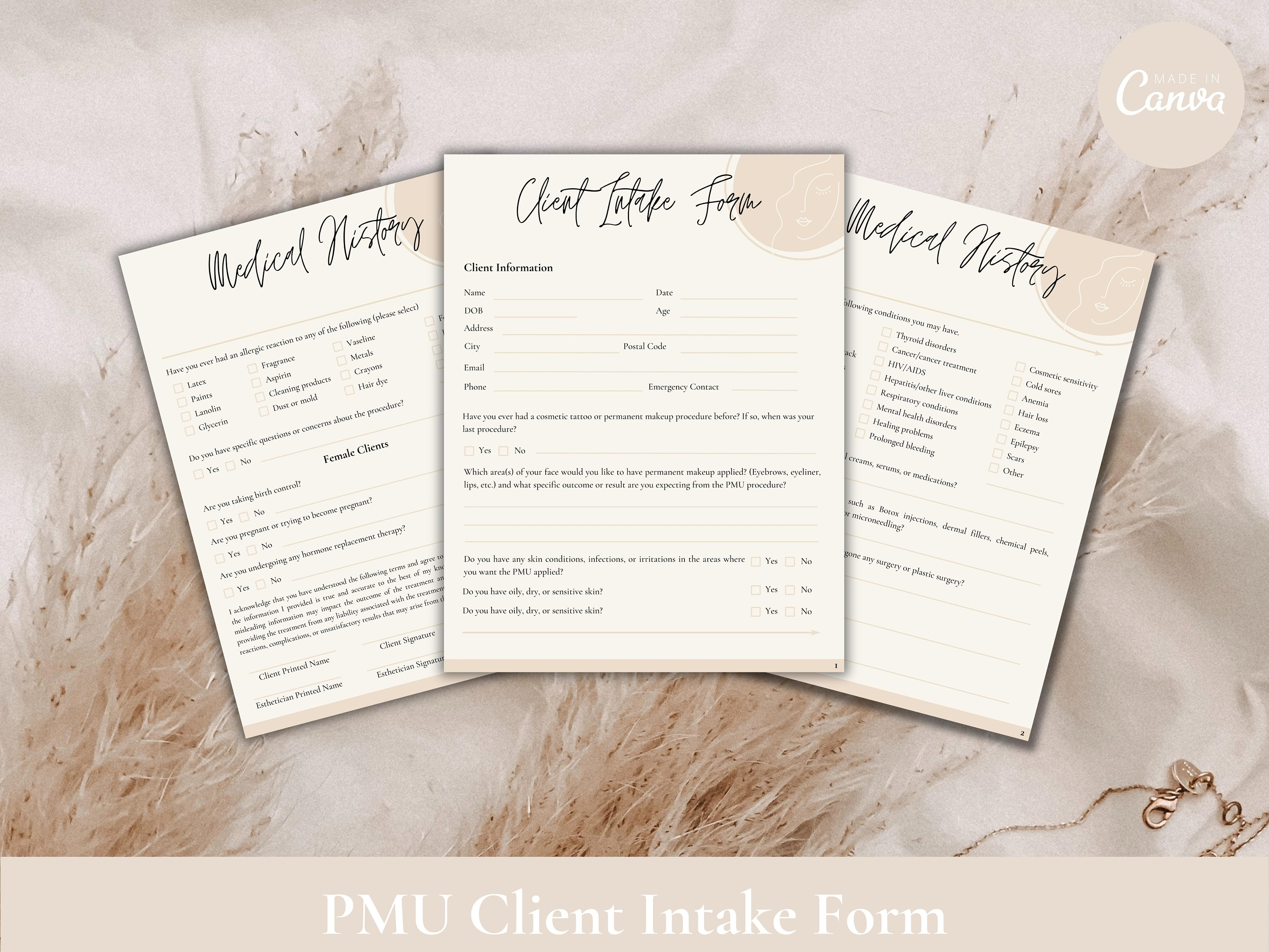 Editable PMU Client Intake Form: Beauty Salon Forms (canva) - Etsy