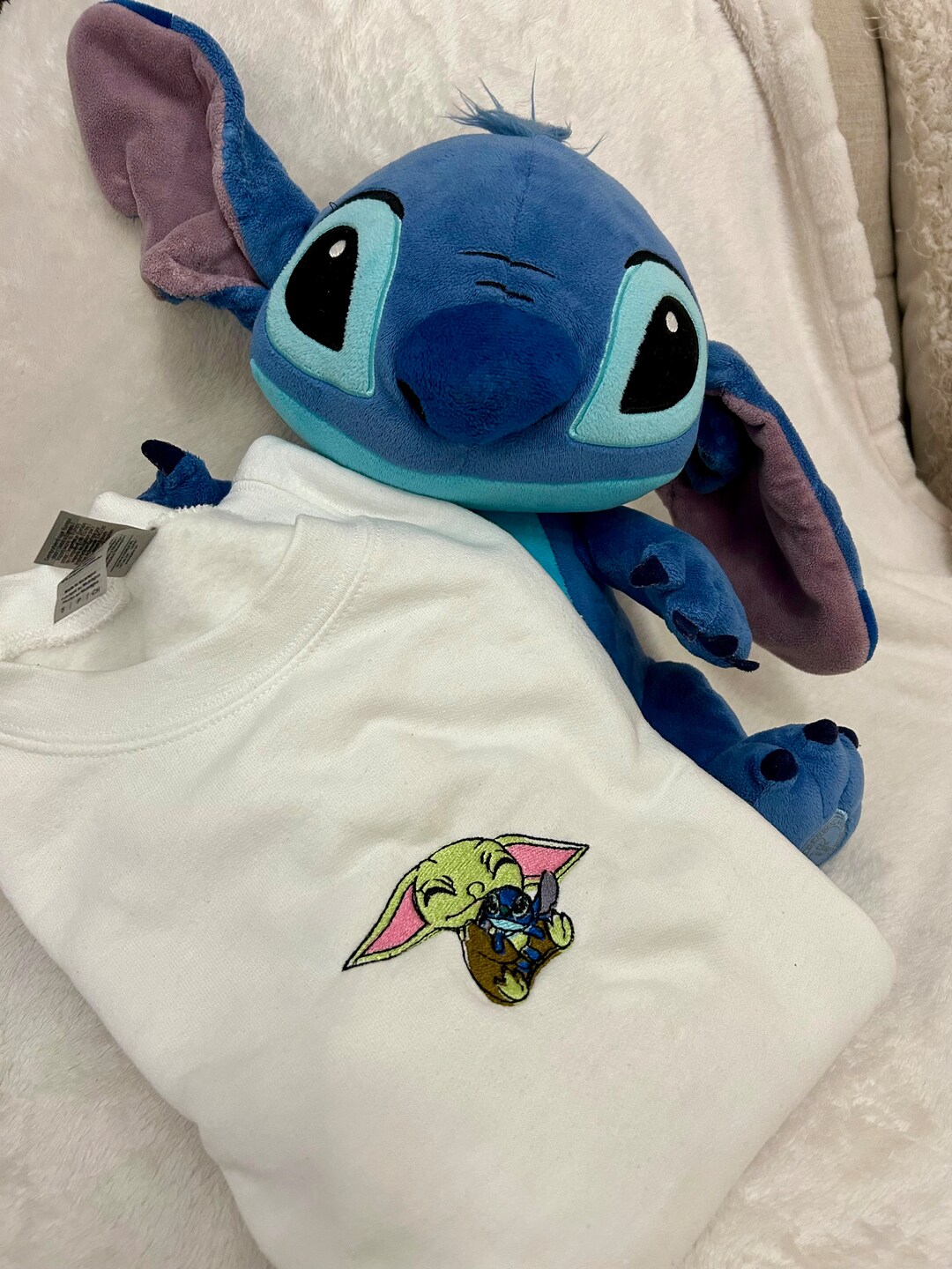 Baby Yoda Hugging Stitch Embroidered Unisex Pullover - Etsy