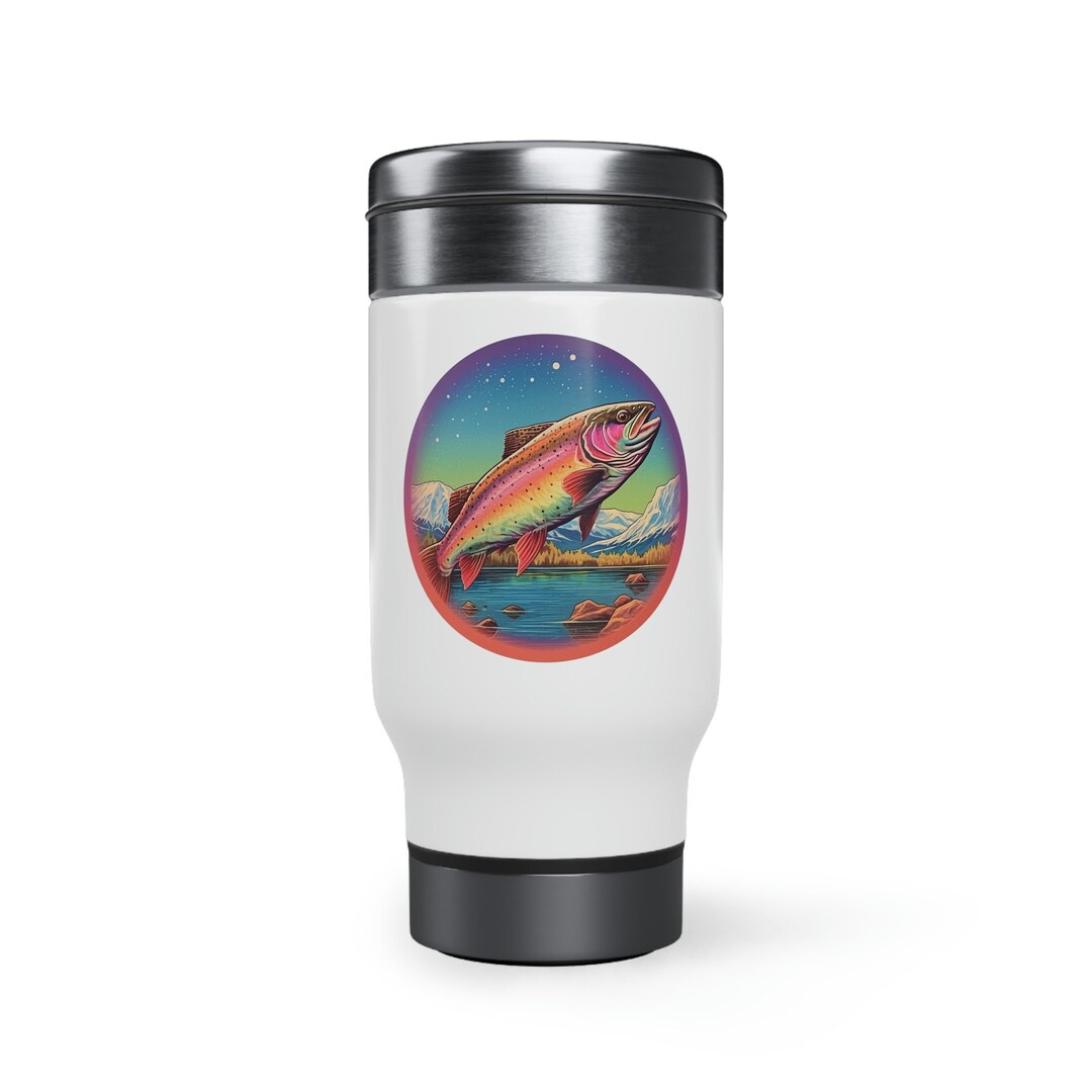 Rainbow Trout Mountain Stainless Steel Travel Mug With Handle, 14oz ...