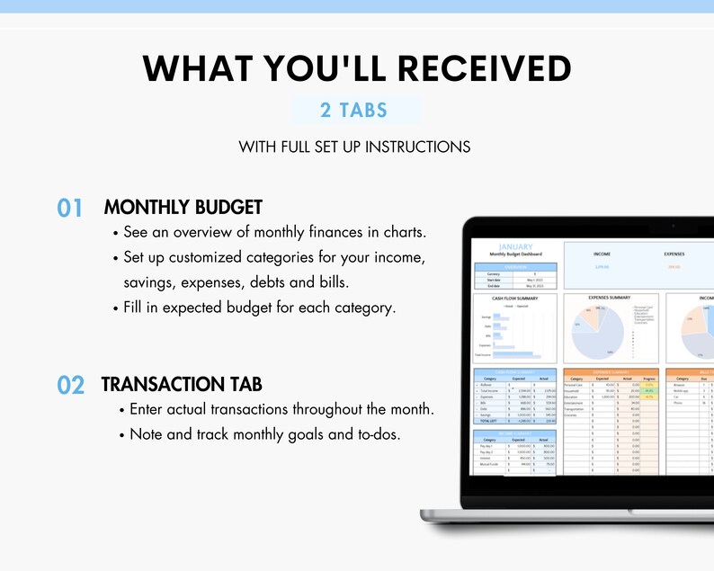 Simple Monthly Budget Spreadsheet Template for Google Sheets, Budget ...