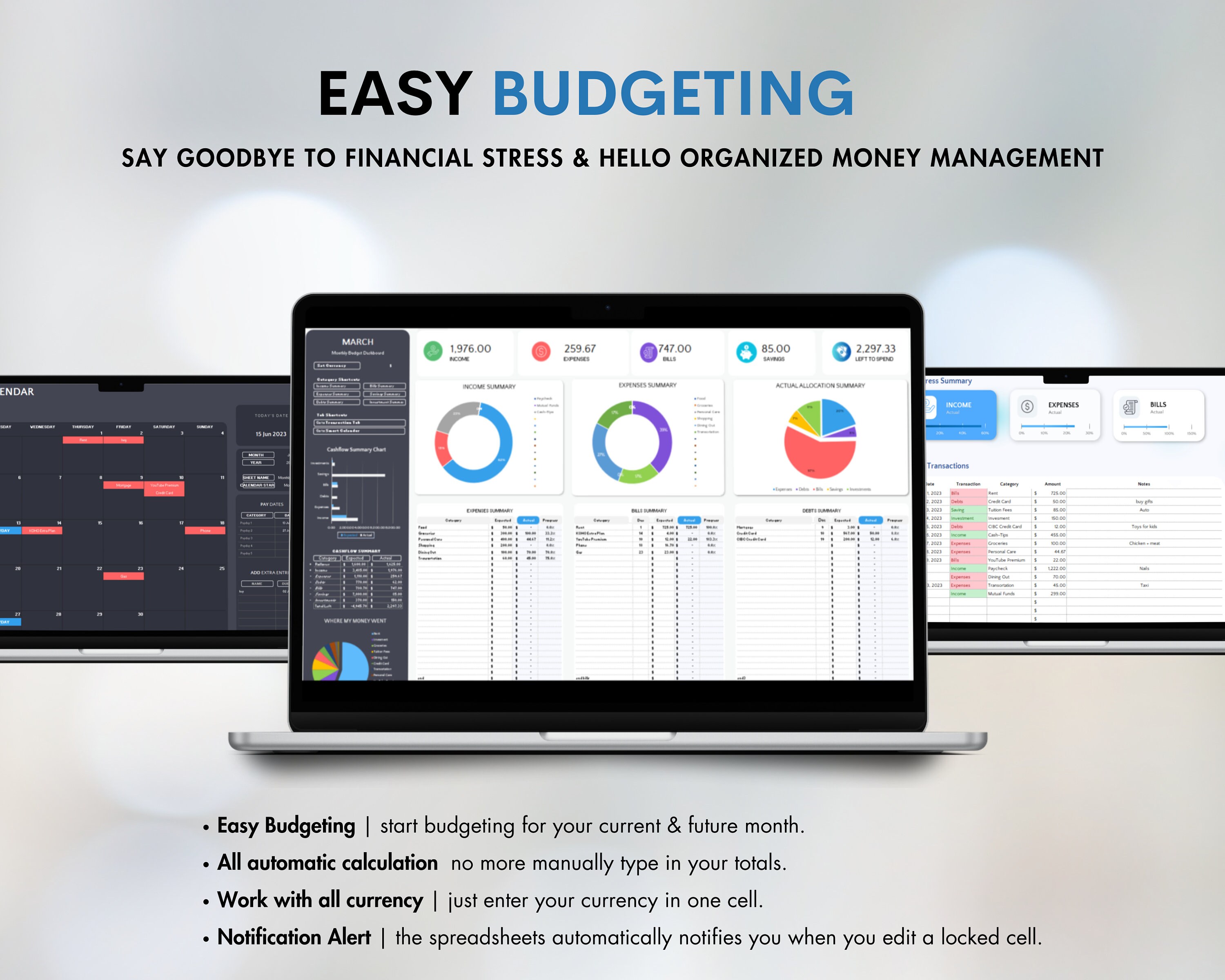 All-you-need Monthly Budget Spreadsheet Template for Excel, Budget ...