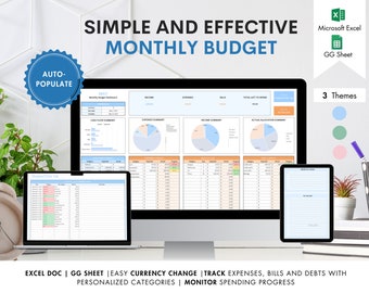 Simple Monthly Budget Spreadsheet Template for Google Sheets Budget ...