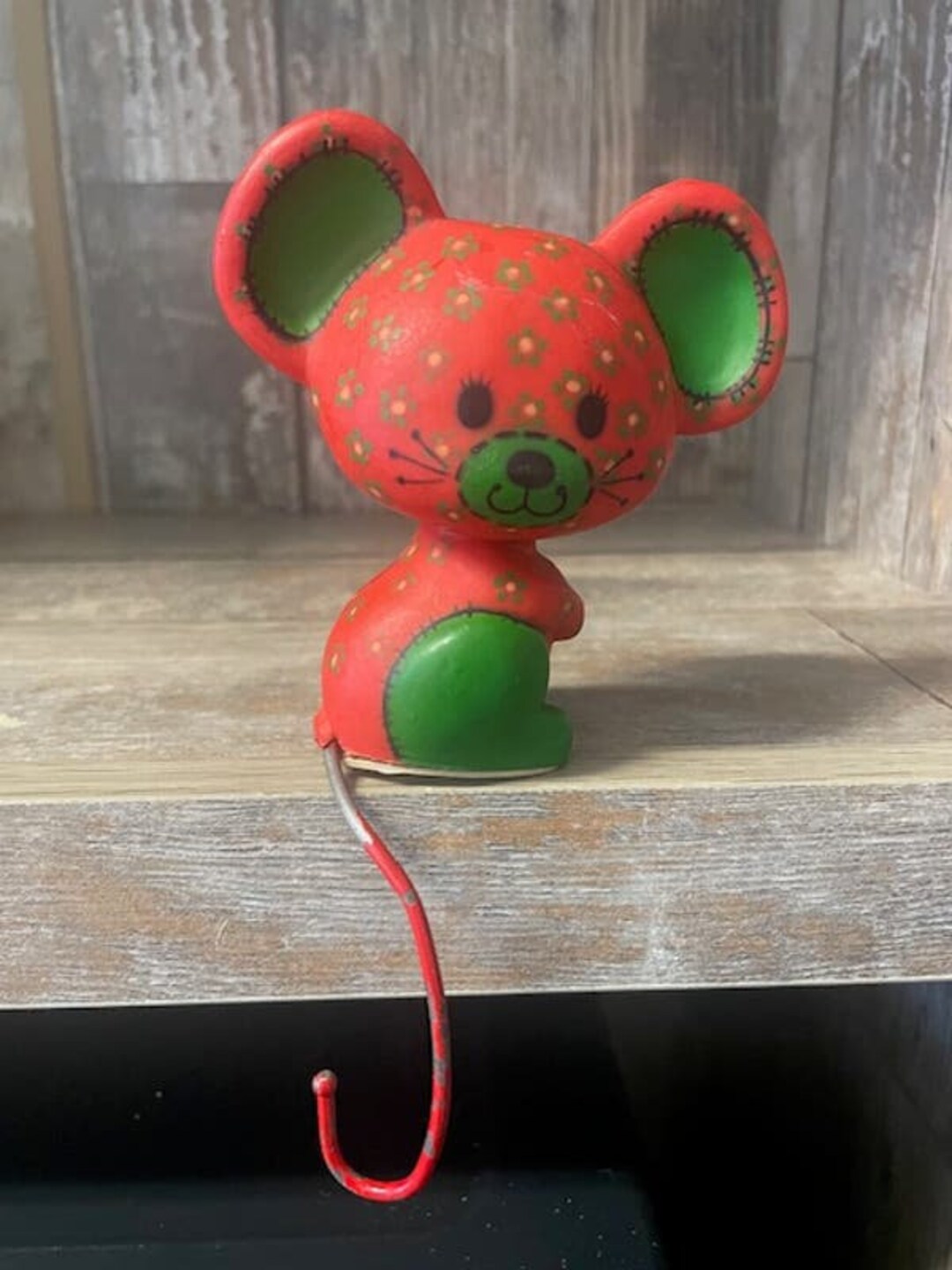 Vintage Hallmark 1977 Calico Mouse Red Green Yellow Flowers Stocking ...