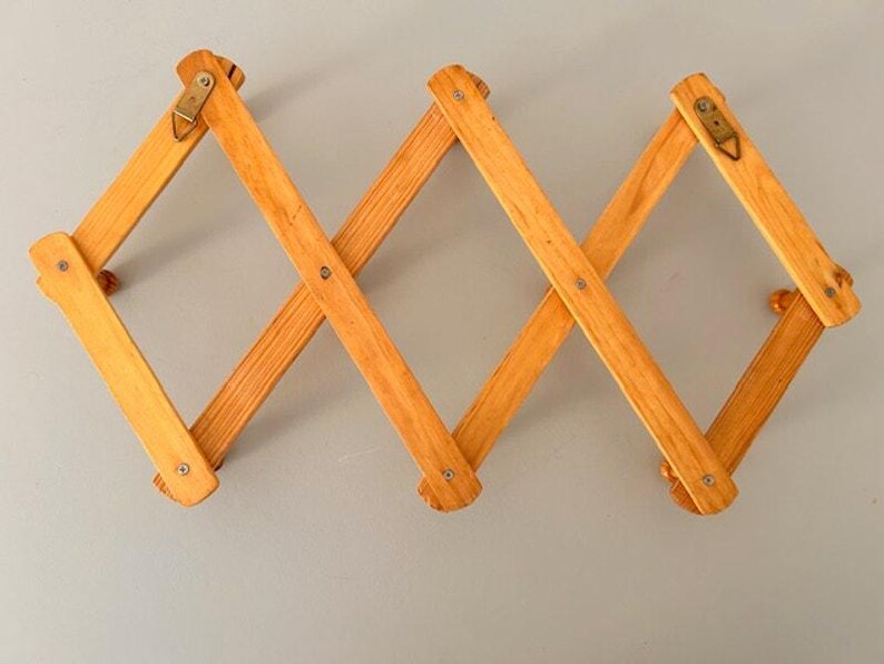 Vintage Wooden Accordion Expandable Folding Wall Peg Hanger Coat Rack ...
