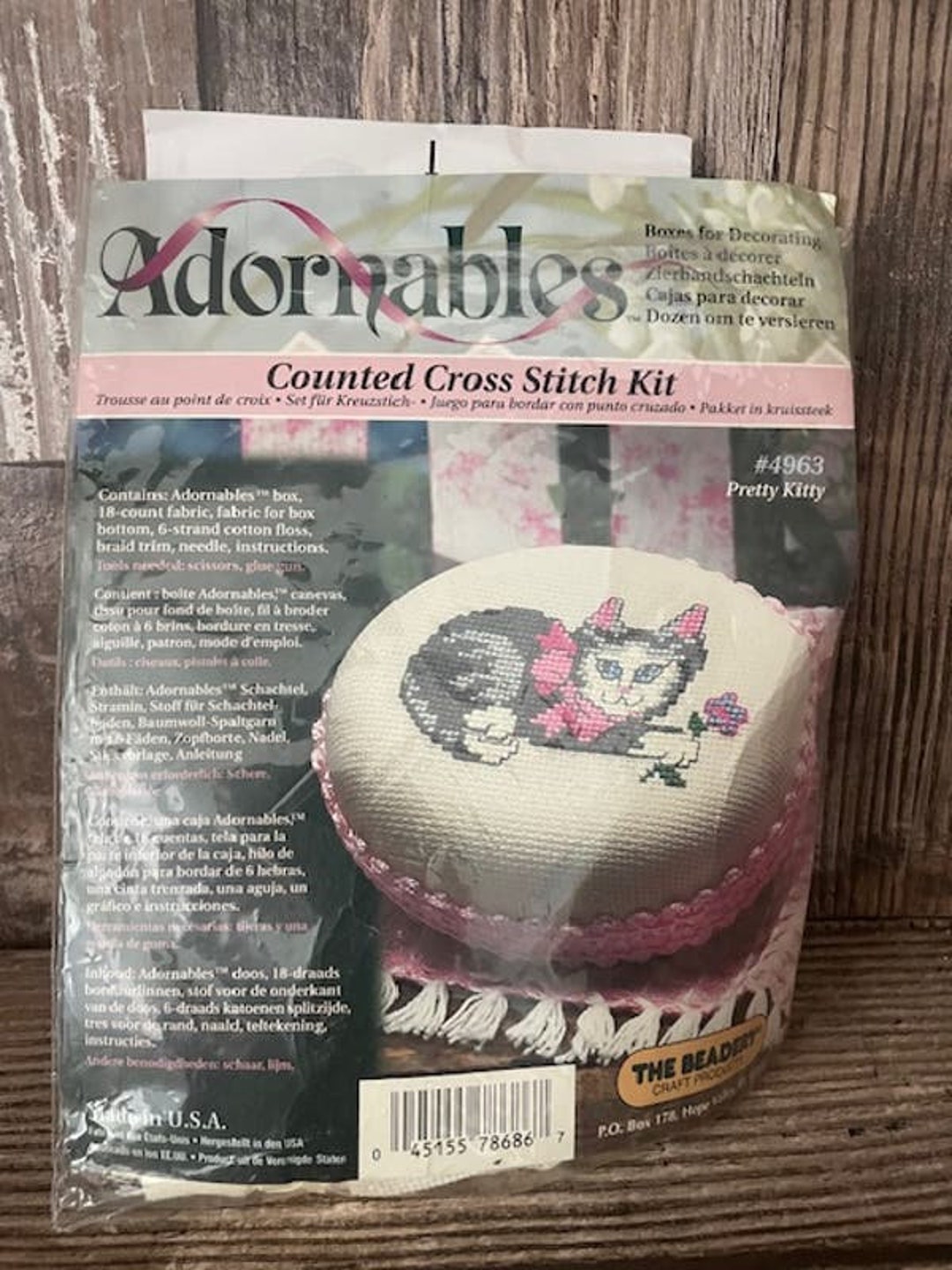 Vintage Adornables #4963 Pretty Kitty Counted Cross Stitch Trinket Box ...