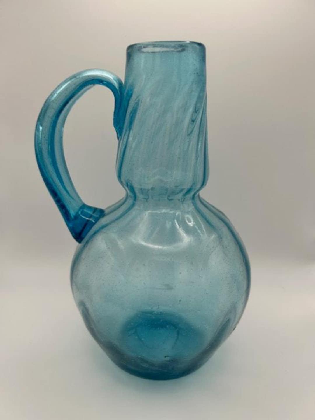 Blenko Aqua Seaglass Blue Optical Swirl Jug Art Glass Pitcher With ...