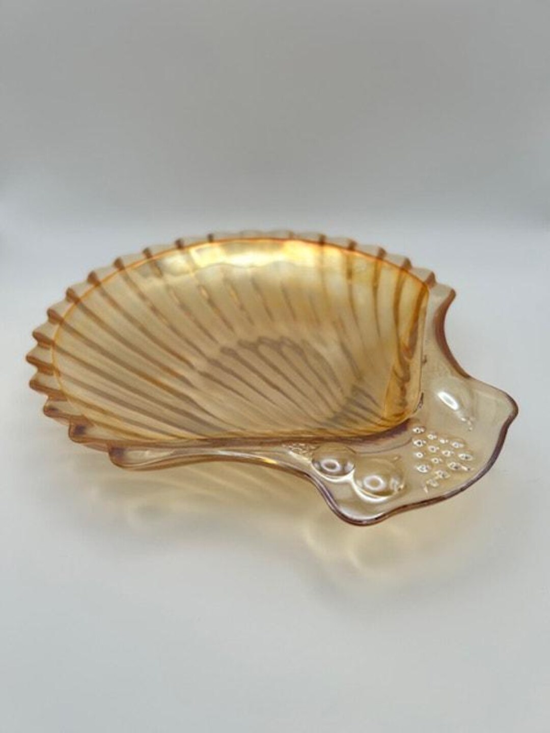 Vintage Carnival Glass Scallop Shell Shaped Plate Dish Marigold Peach ...