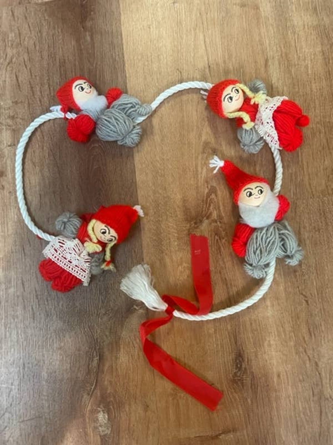 Vintage Christmas Yarn Elf Gnome Garland - Etsy