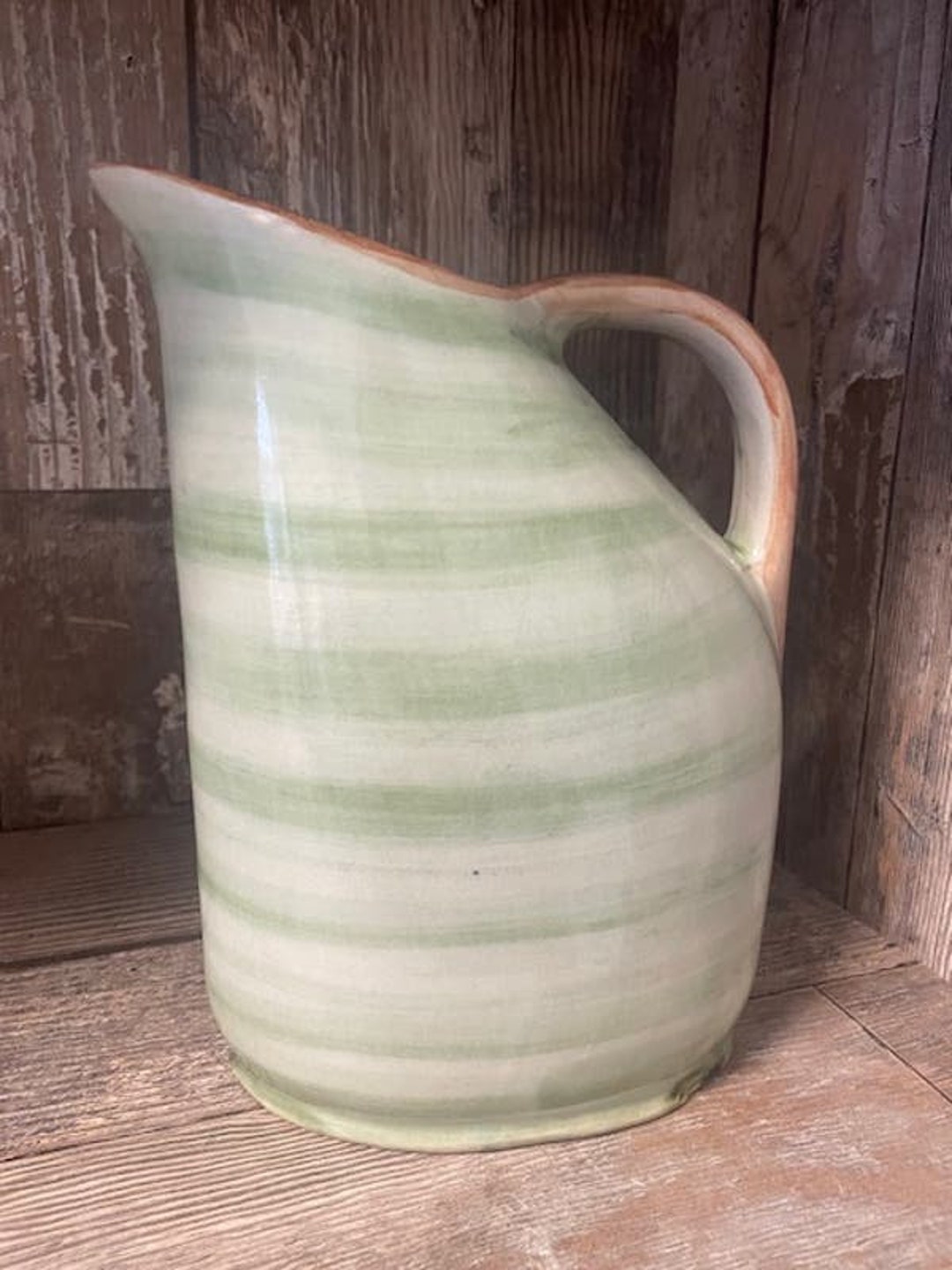 Vintage John B. Taylor Ceramics Pastel Green Striped Pitcher With Peach ...