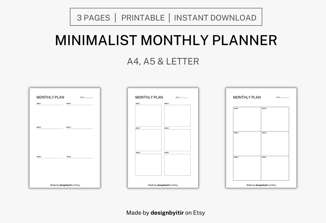 Printable Monthly Planner Inserts Monthly Schedule Bundle - Etsy