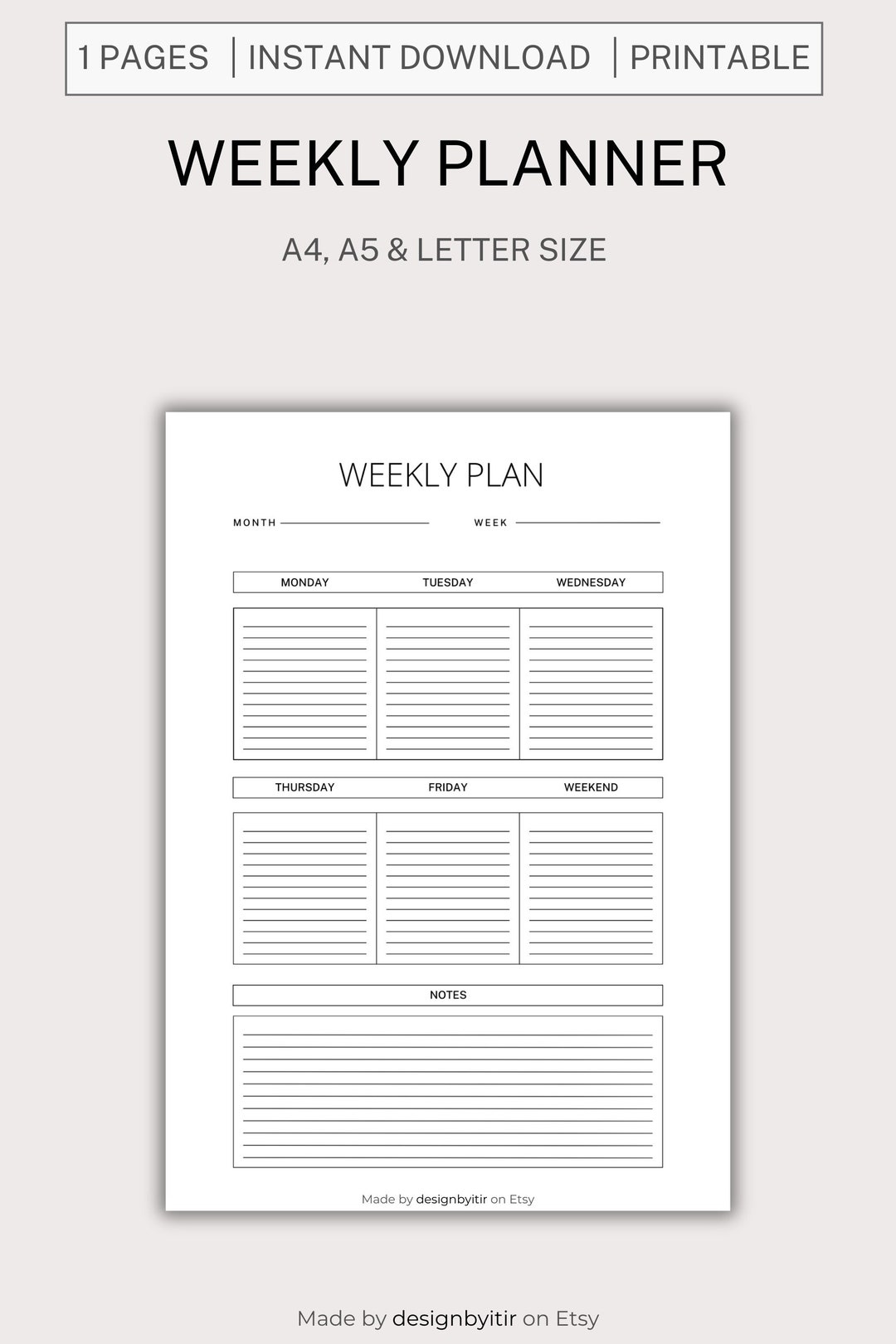 Basic Weekly Schedule Printable Undated Weekly Agenda Week - Etsy