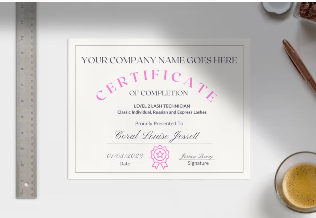 Canva Lash Tech Certificate of Completion Template, Printable Lash ...