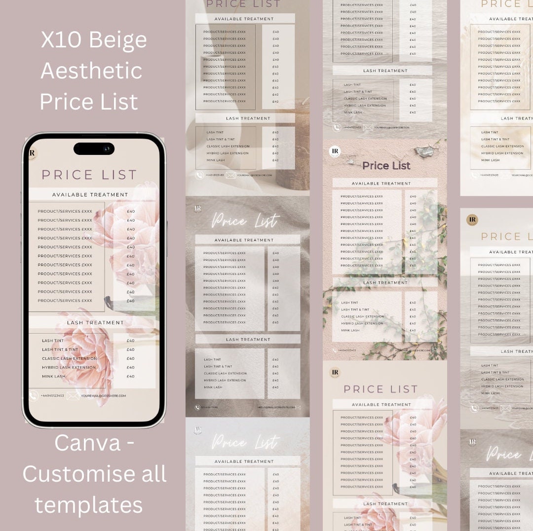 X10 Beige Aesthetic Price List Canva Editable Template, Small Business ...