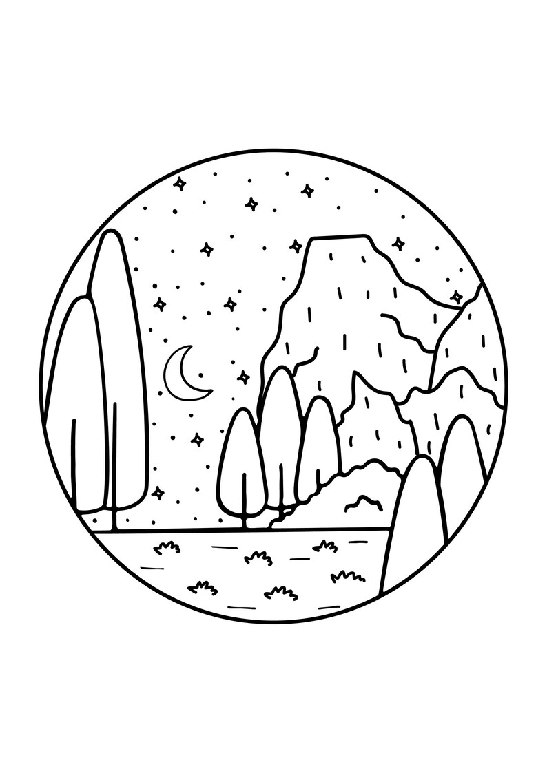 Minimalist Scenery Coloring Pages for Adults Printable Coloring Book ...