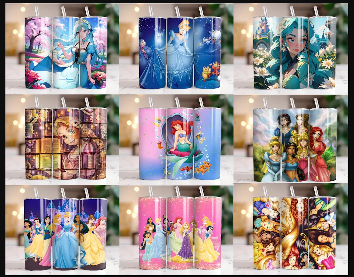 100 + Princess Tumbler Wrap Bundle, Princess Sublimation Designs, 20 Oz ...
